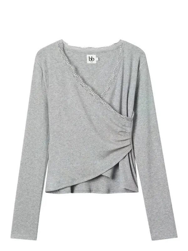 B+AB Lace-trim V-neck Top - Grey