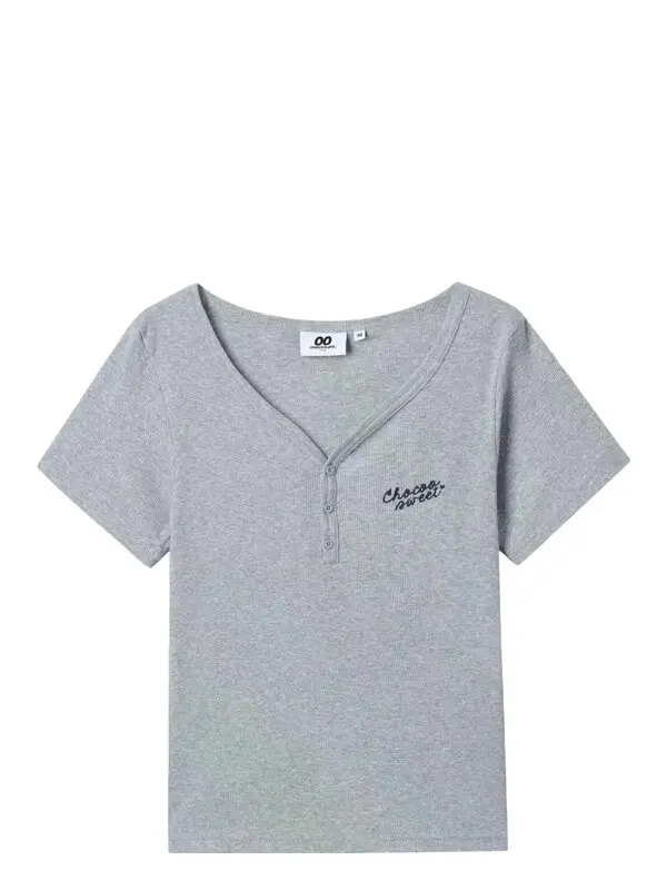 CHOCOOLATE Button V-neck T-shirt - Grey