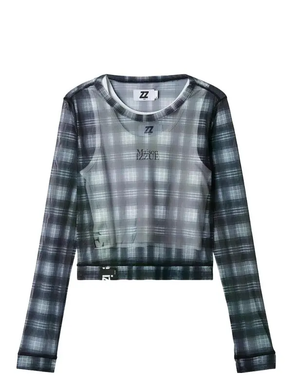 Izzue Plaid Long-sleeved Top - Grey