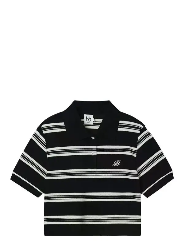 B+AB Striped Polo Top - Black