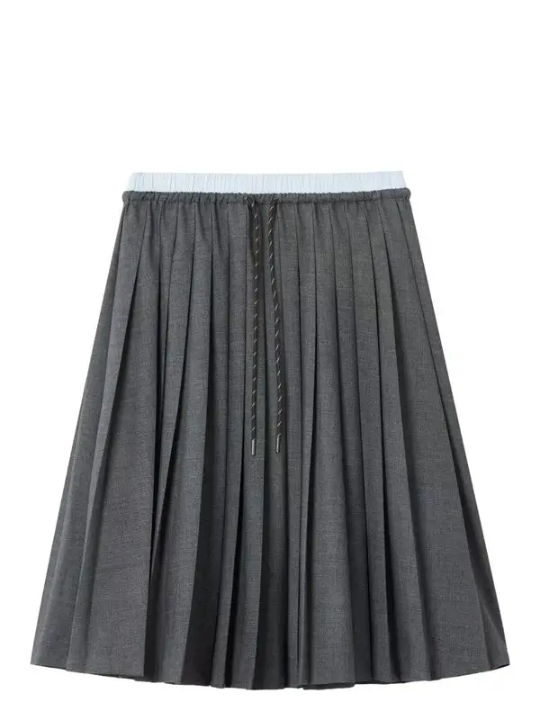 TOUT A COUP Pleated Drawstring Midi Skirt - Grey