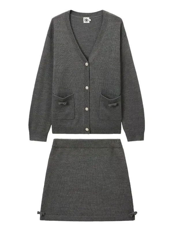 B+AB Knitted Skirt Set With Bow Detailing - Grey