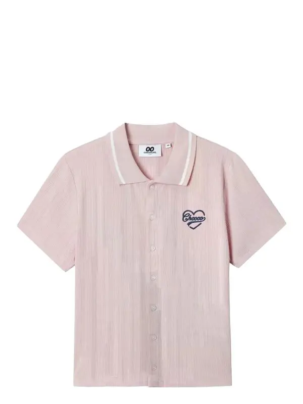 CHOCOOLATE Ribbed Button-up Polo Shirt - Pink