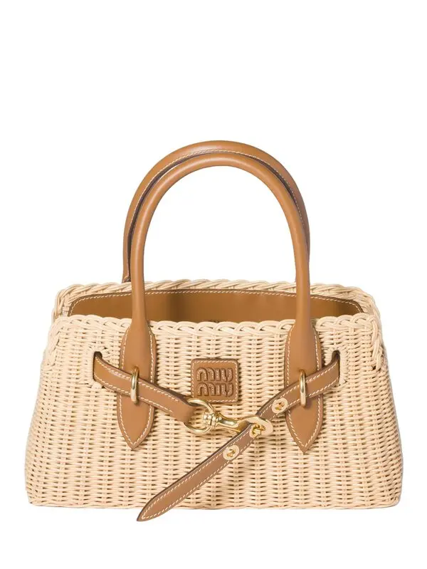 Miu Miu Aventure Wicker And Leather Handbag - Tan/caramel