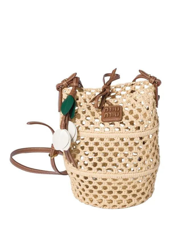 Miu Miu Raffia Crochet Pouch - Beige/cognac