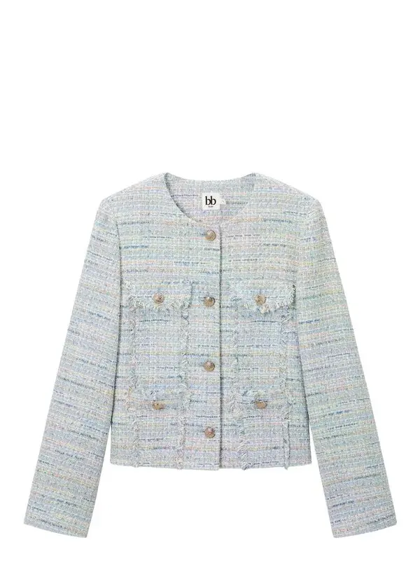 B+AB Tweed Jacket With Fringed Detailing - Blue
