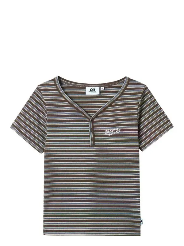 CHOCOOLATE Striped Buttoned T-shirt - Brown