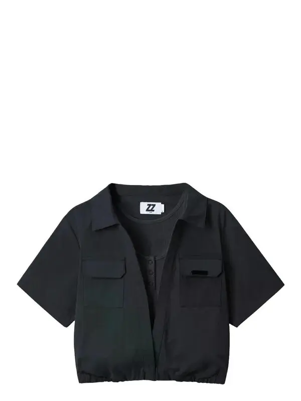 Izzue Patch-pocket Cropped Shirt - Black
