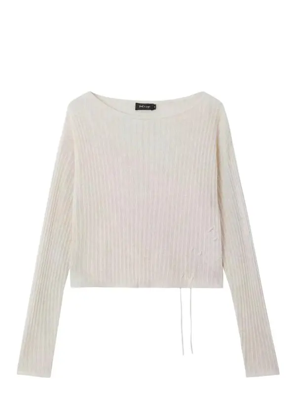 TOUT A COUP Drawstring Hem Ribbed Sweater - Neutrals
