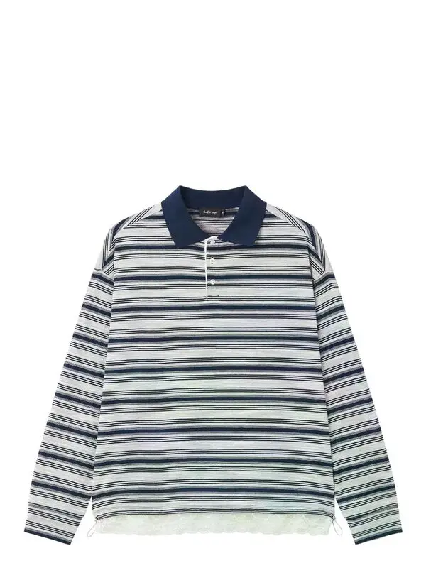 TOUT A COUP Striped Long-sleeve Polo Top - White