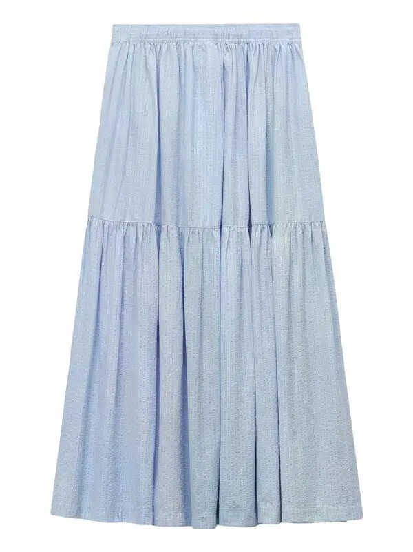 CHOCOOLATE Striped Tiered Midi Skirt - Blue