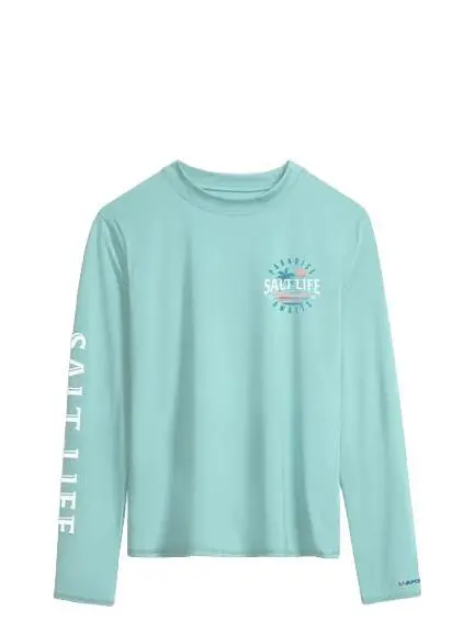 SALT LIFE Paradise Awaits Performance Long Sleeve Tee - Lt Aruba Heather