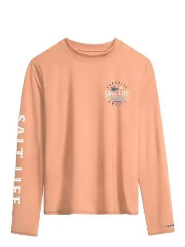 SALT LIFE Paradise Awaits Performance Long Sleeve Tee - Peach Tree Heather