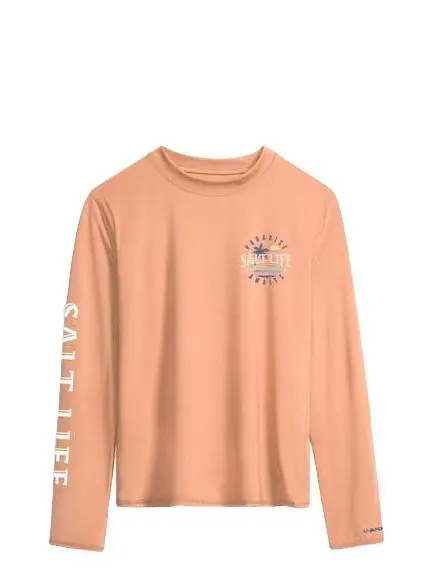 SALT LIFE Paradise Awaits Performance Long Sleeve Tee - Peach Tree Heather