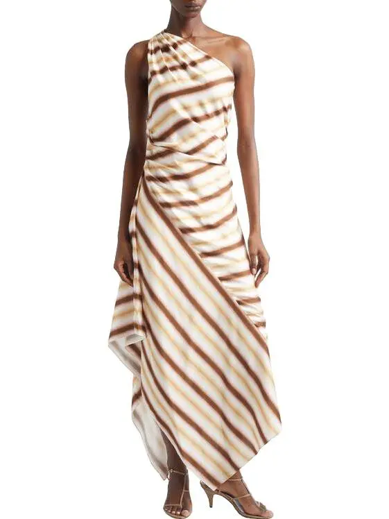 A.L.C. Lyn Tie Dye Stripe One-shoulder Dress - Peach Blossom/milk Chocolate