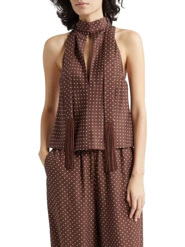 Posse Phoebe Polka Dot Halter Neck Top - Choc Vanilla