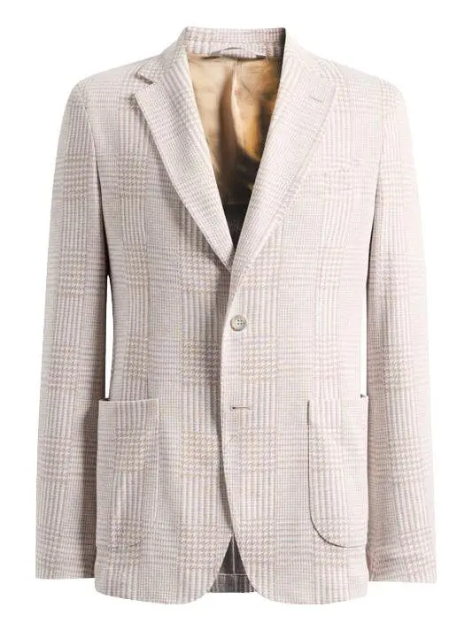 EMANUEL BERG Prince Of Wales Check Knit Cotton & Linen Sport Coat - Light Beige