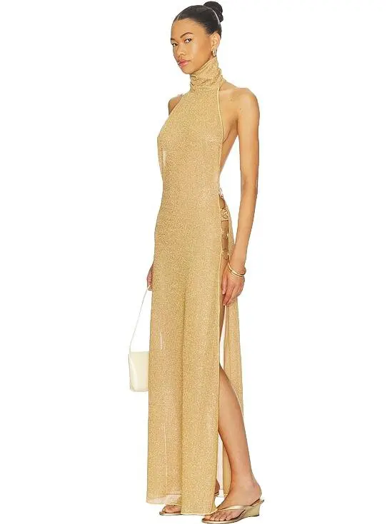 Oseree Lumiere Ring Turtleneck Dress - Gold
