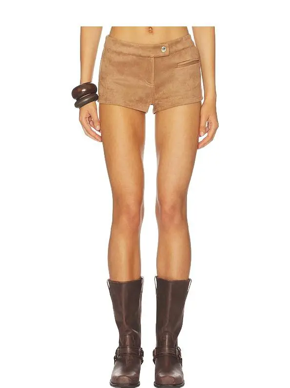 MORE TO COME Faux Suede Short - Tan