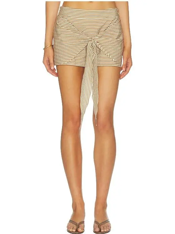 MORE TO COME Dayton Mini Skort With Tie Detail - Brown & Cream Stripe