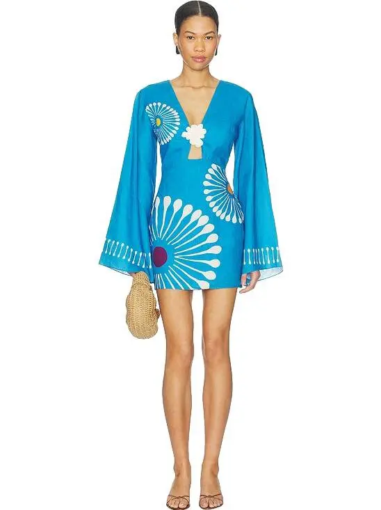 CALA DE LA CRUZ Printed Linen Mini Dress - Fiori