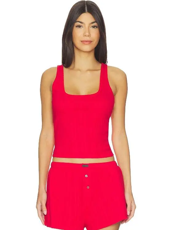 Lunya Pointelle Scoop Neck Tank - Camellia Red