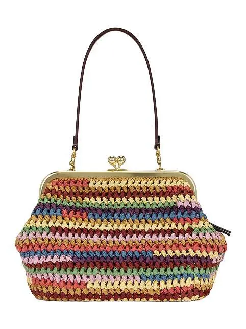 COACH Large Weave Straw Kisslock 27 Frame Bag - Multi