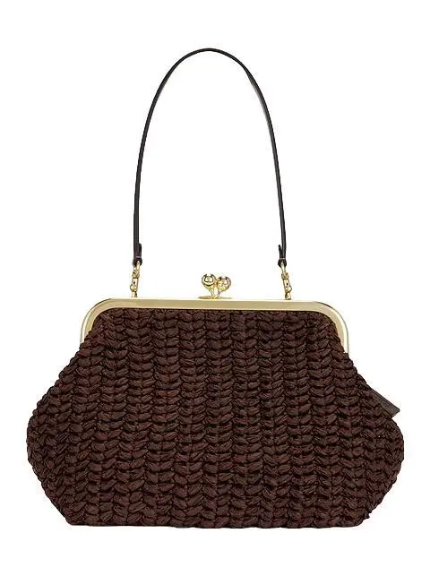 COACH Large Weave Straw Kisslock Frame 27 Bag - Maple