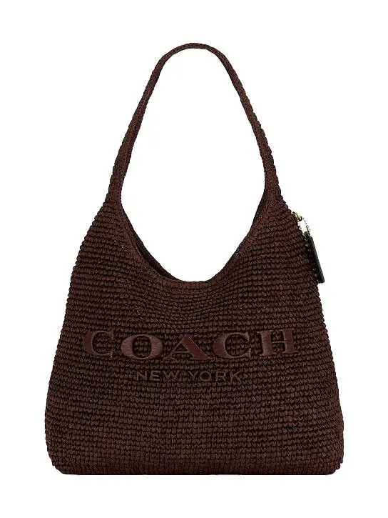 COACH Refined Weave Straw Brooklyn 34 Shoulder Bag - Maple