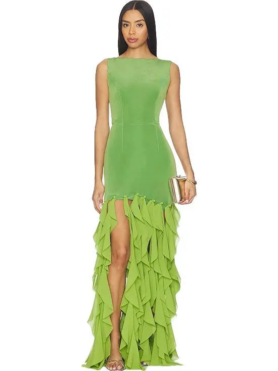 ELLIATT Marison Ruffled Fringe Gown - Fern Green