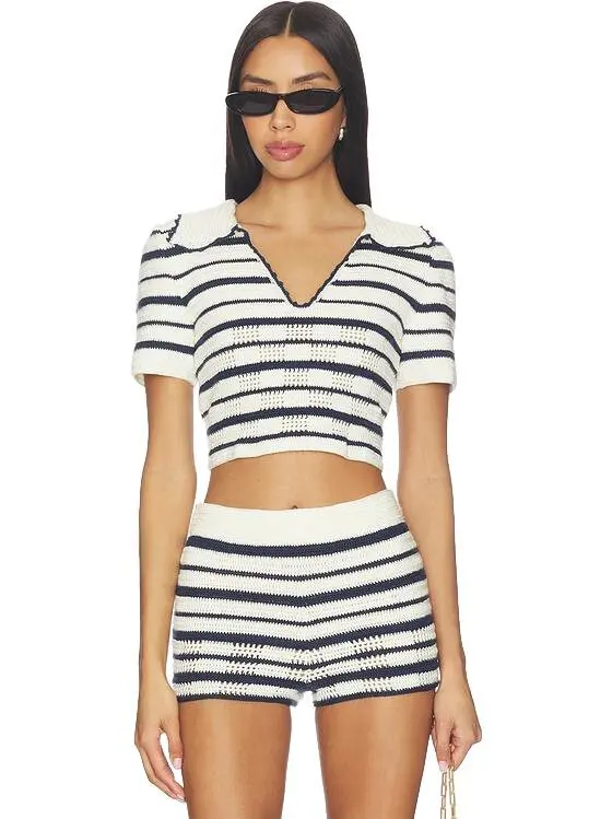 My Beachy Side Vera Hand-crocheted Polo Top In Navy - Navy Striped