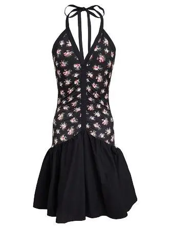 BLUGIRL Mini Floral-print Halterneck Dress - Black