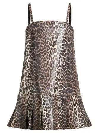 GANNI Mini Leopard-print Flared Dress - Beige