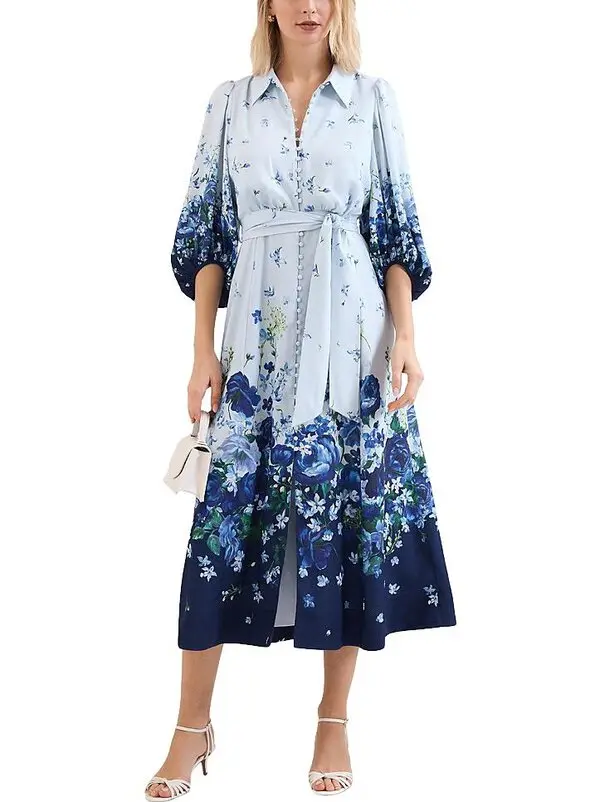 PHASE EIGHT Petite Noella Floral Shirt Midaxi Dress - Pale Blue