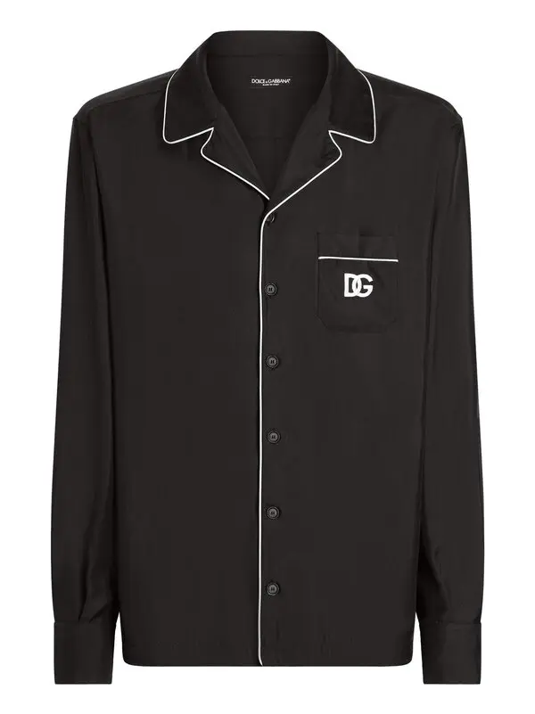Dolce & Gabbana Silk Shirt With Dg Logo-embroidered Patch - Black