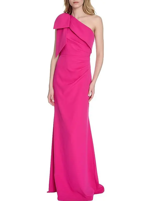 Eliza J One Shoulder Bow Gown - Magenta