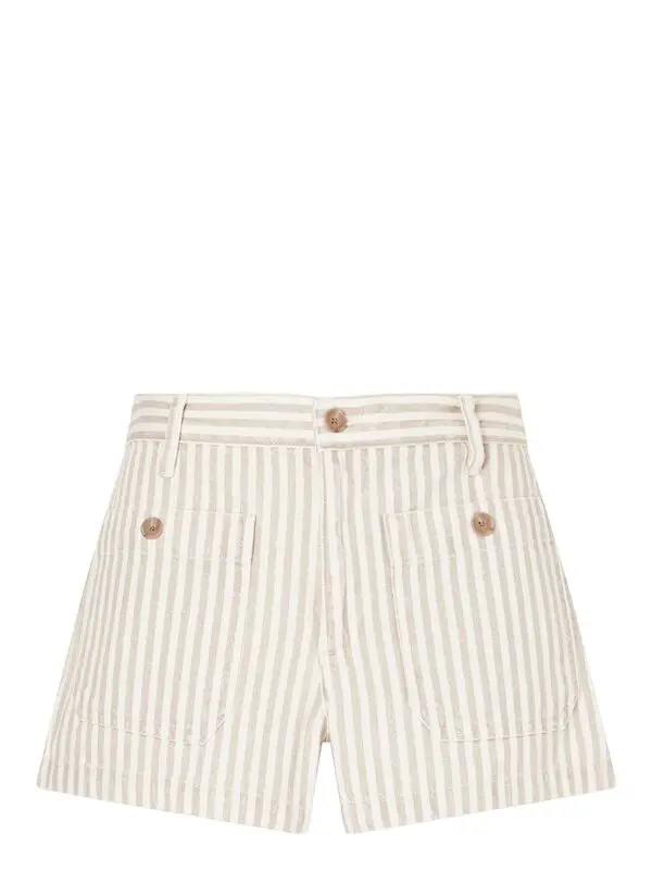 FRAME The Cruise Striped Cotton Denim Shorts - Beige