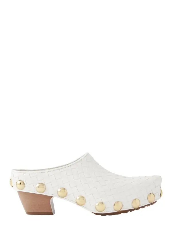 Bottega Veneta Gondola Studded Intrecciato Leather Clogs - White