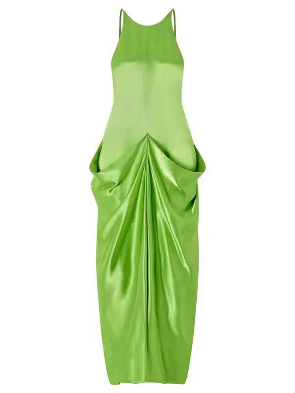 Khaite Kent Open-back Draped Satin Midi Dress - Bright Green