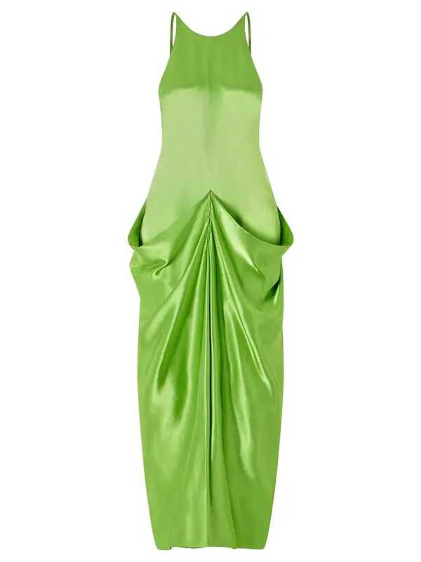 Khaite Kent Open-back Draped Satin Midi Dress - Green