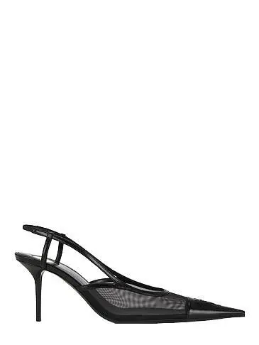 Saint Laurent Renee Slingback Pump In Calfskin Leather And Mesh - Nero