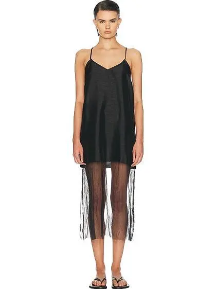 Chan Luu Techno Taffeta Mesh Dress - Black
