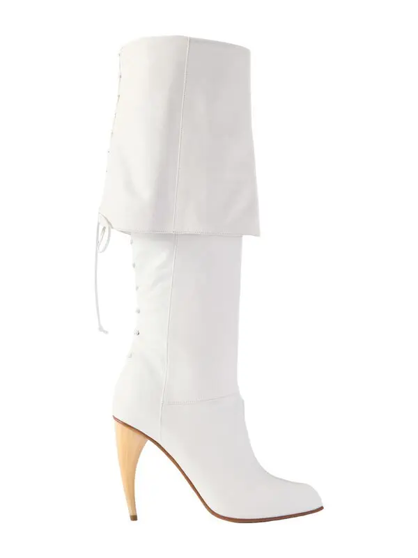 Alexander McQueen Leather Knee-high Boots With Horn-effect Heels - White