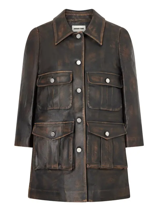SHUSHU/TONG Leather Utility Jacket - Brown