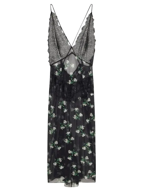 Dolce & Gabbana Lace-trimmed Floral-print Chiffon Midi Dress - Black