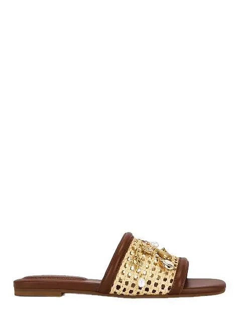 Simkhai Caspian Raffia Netted Flat Sandal - Brown