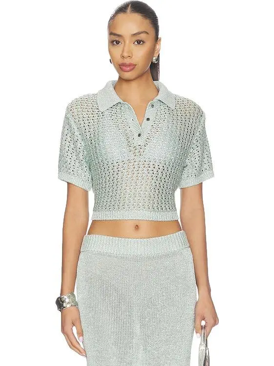DODIEE Dodie Adalyn Crochet Top With Metallic Threading - Mint