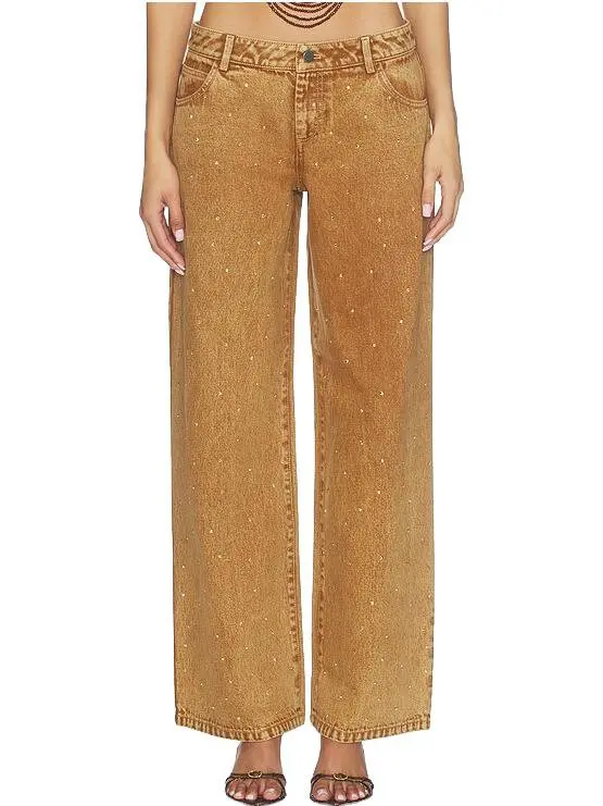 LESLIE AMON X Revolve Rhinestone Festival Pants - Brown