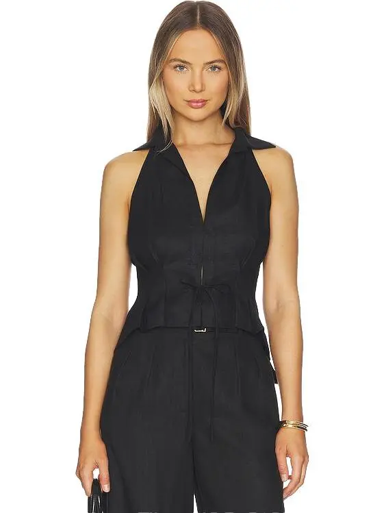 HEVRON Sloan Linen Vest - Black
