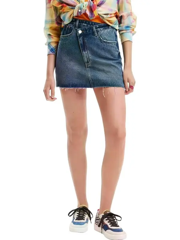 Desigual Frayed Denim Skirt - Blue